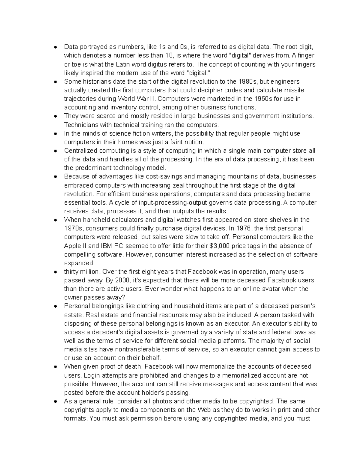 Business - notes - Data portrayed as numbers, like 1s and 0s, is ...