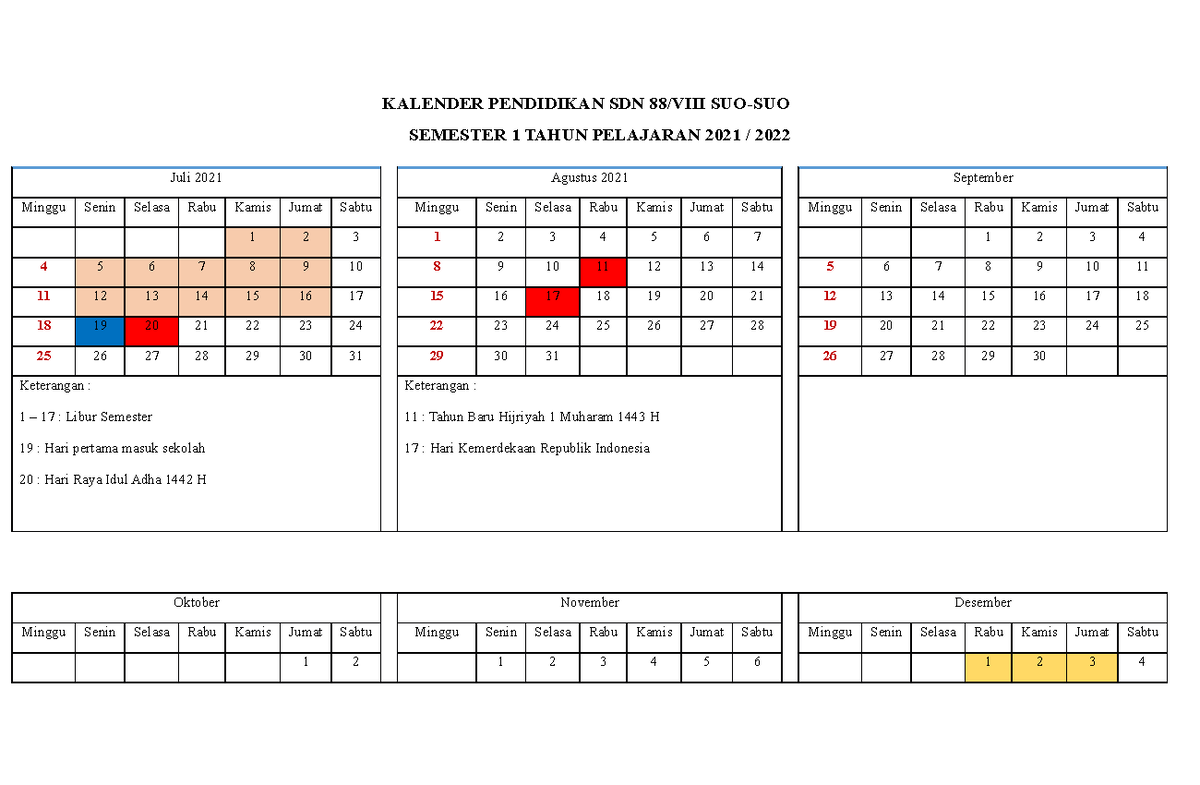 Kalender Pendidikan 2021 - 2022 (shanum 99 - KALENDER PENDIDIKAN SDN 88 ...
