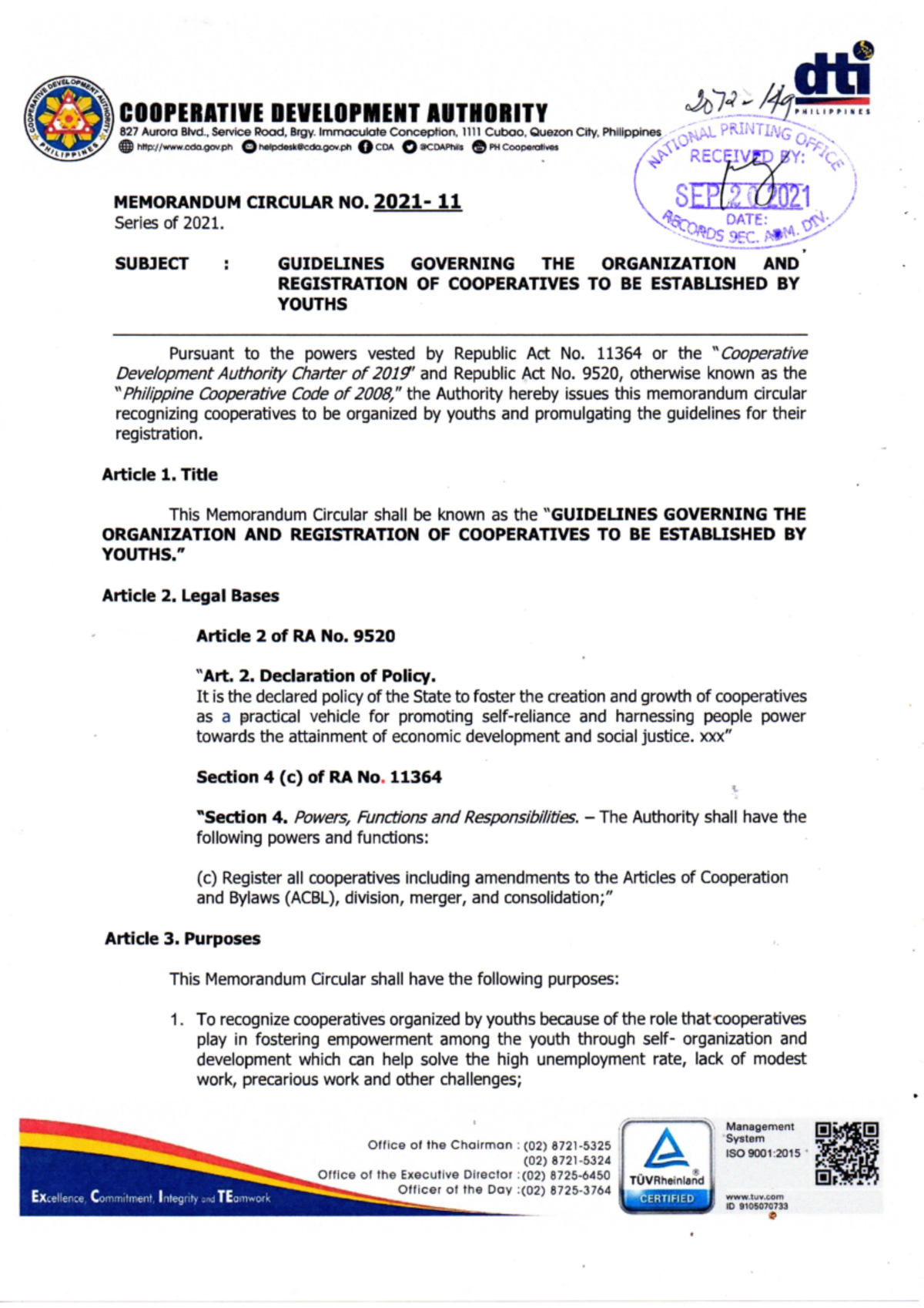 Guidelines Governing the Organization and Registration of Cooperatives ...