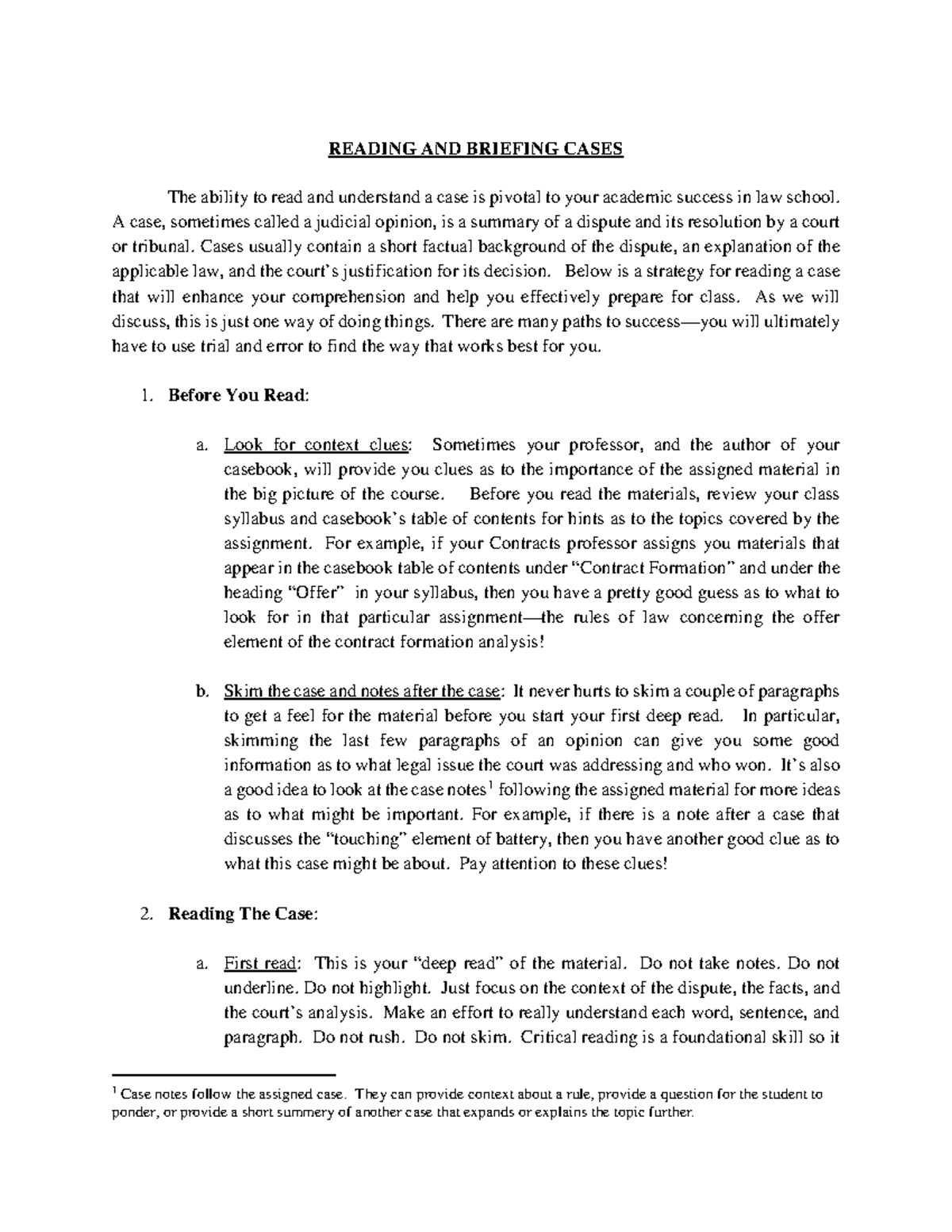 Reading and briefing - READING AND BRIEFING CASES The ability to read ...