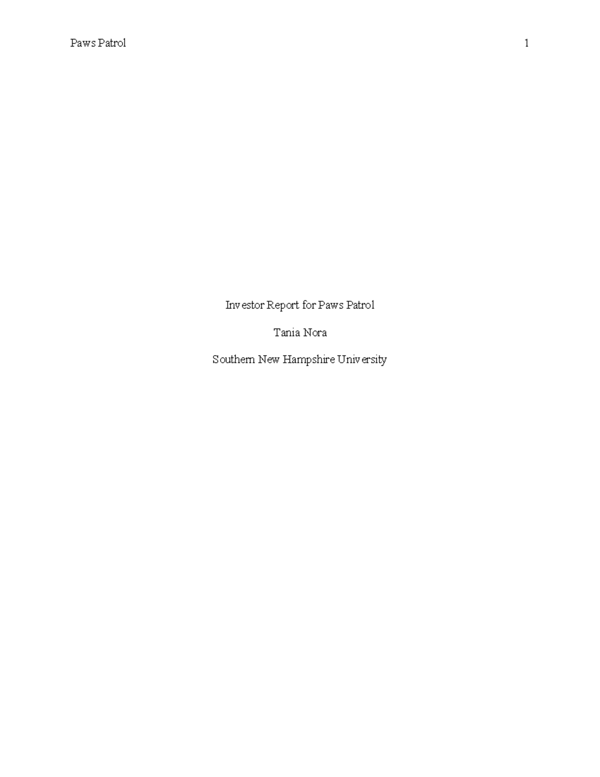 ACC 202 Investor Report TN - Paws Patrol 1 Investor Report for Paws ...