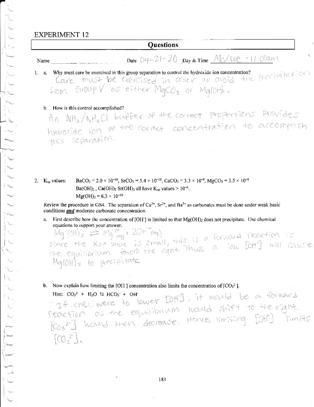 Exp.12 - Knowledge and problem questions about group ions concentration ...