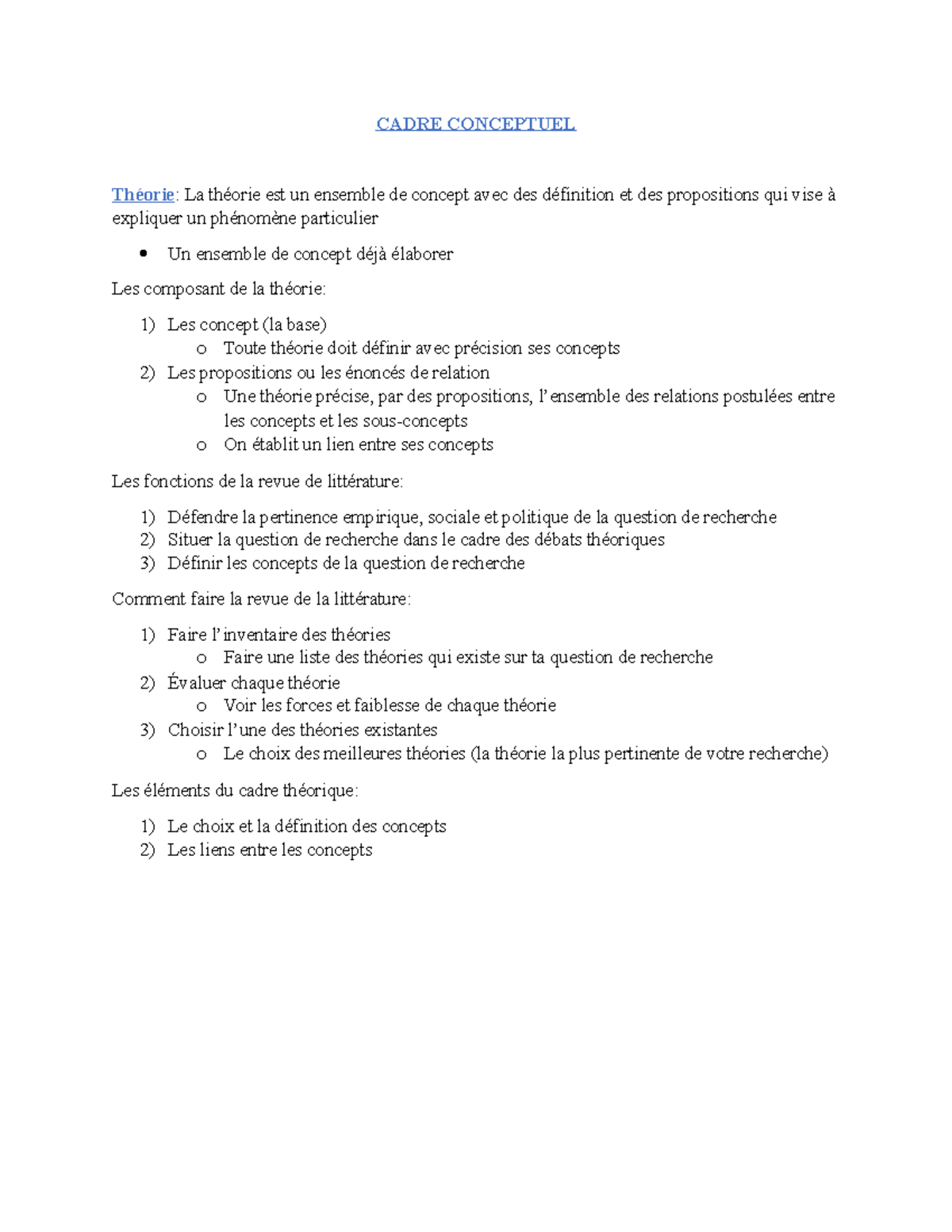 Notes de Cours - CADRE CONCEPTUEL Théorie: La théorie est un ensemble ...