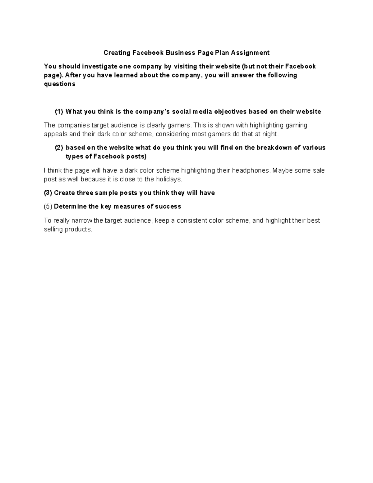 In class Social media analysis 2 - Creating Facebook Business Page Plan ...