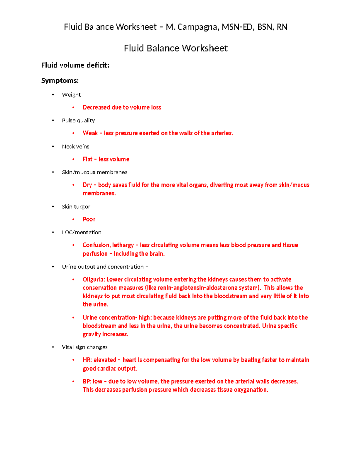 Fluid Balance - notes - Fluid Balance Worksheet – M. Campagna, MSN-ED ...