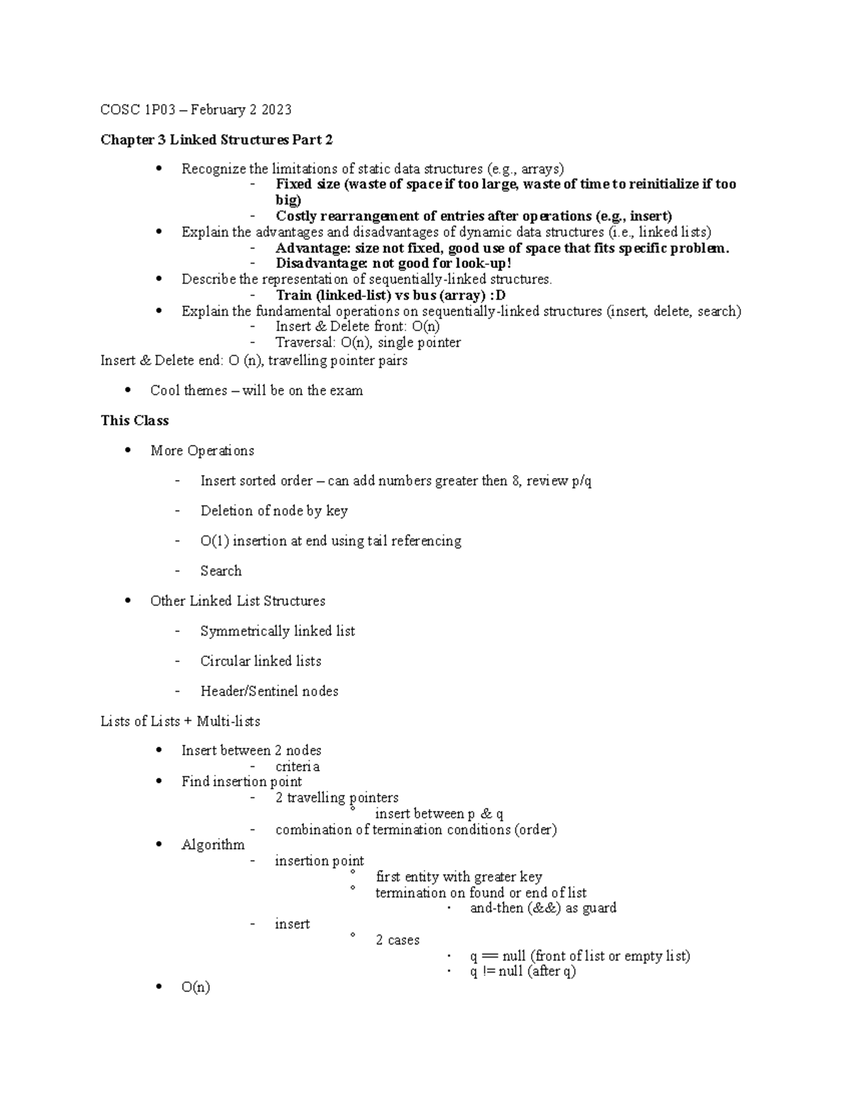 COSC 1P03 - February 2 - Completed Lecture note for COSC 1P03. - COSC ...
