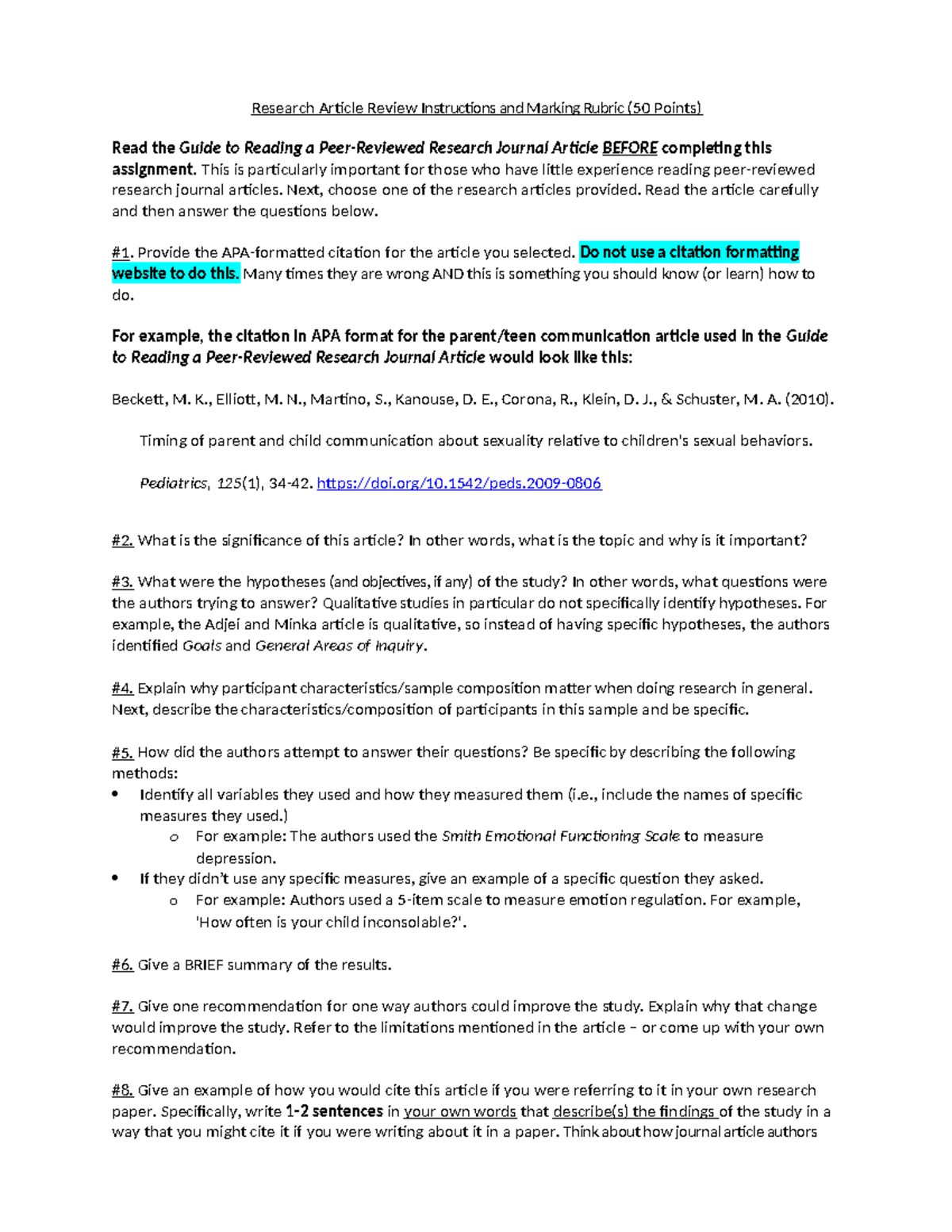 Research Article Review Instructions and Marking Rubric - This is ...
