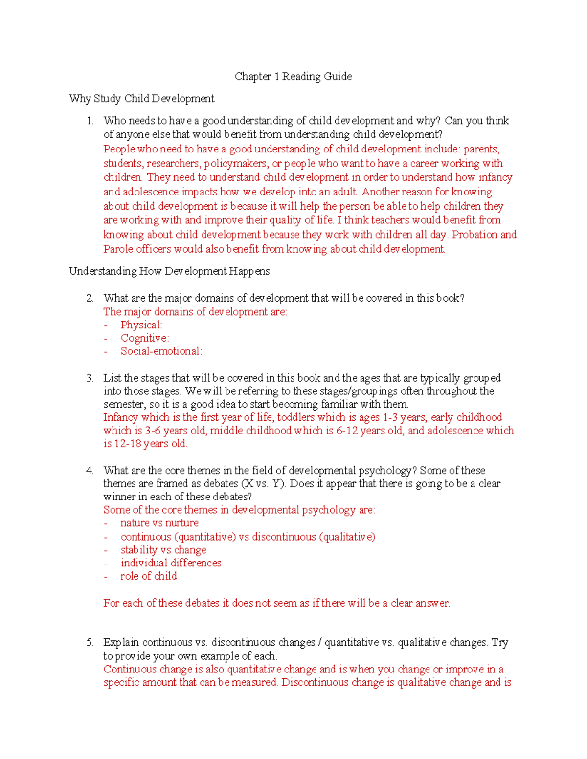 Ch 1 reading guide - Chapter 1 Reading Guide Why Study Child ...