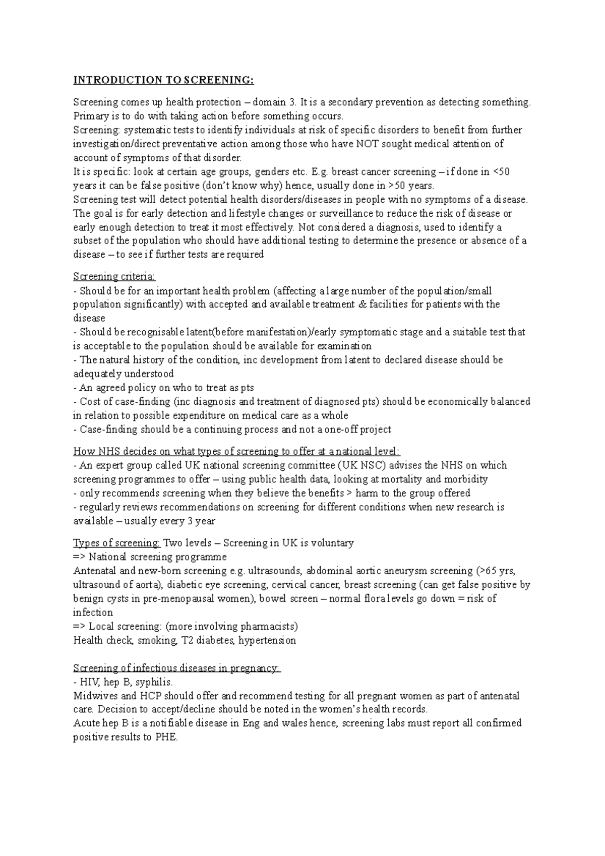 Introduction to screening - INTRODUCTION TO SCREENING: Screening comes ...