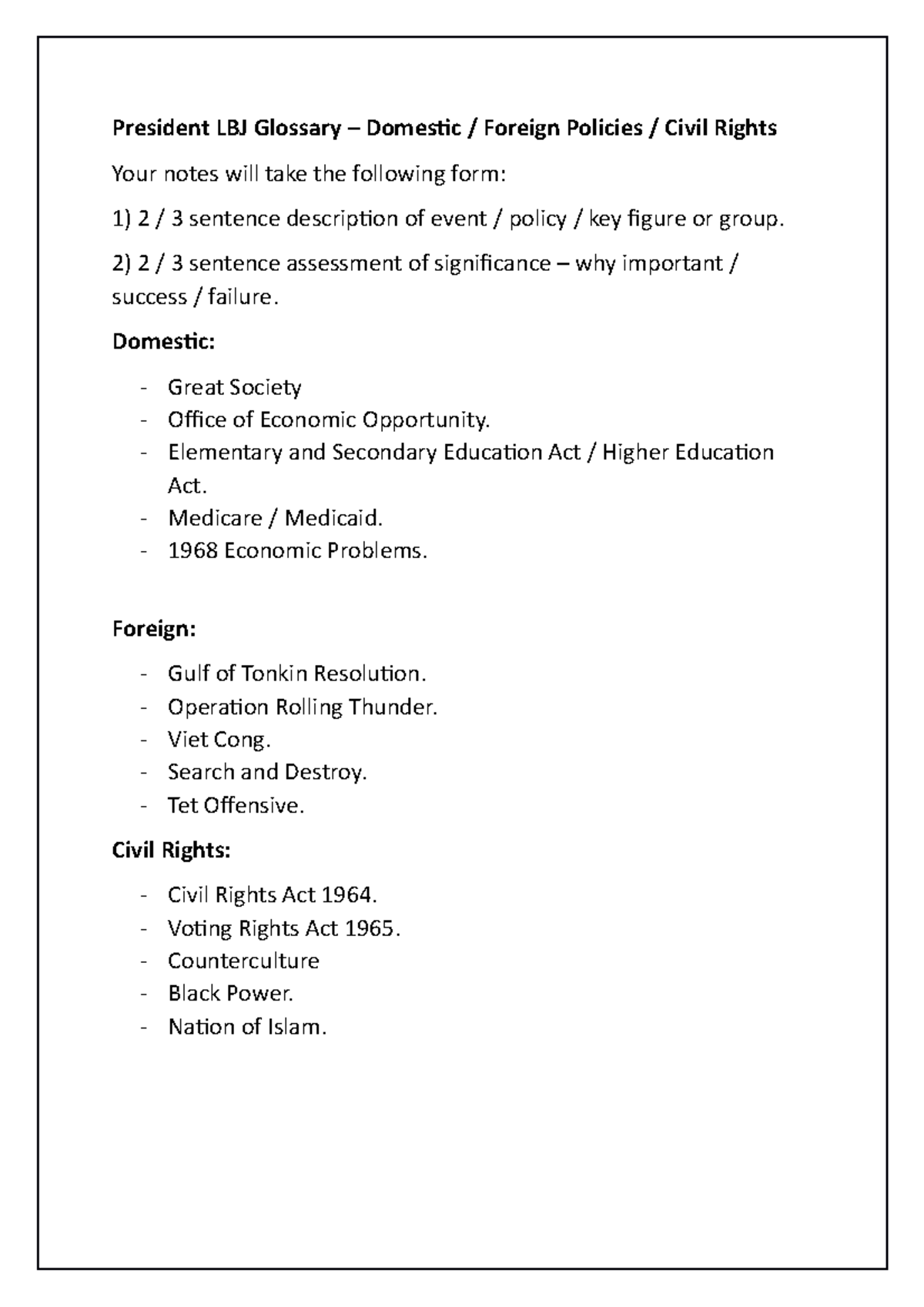 President LBJ and Others Glossary - President LBJ Glossary – Domestic ...