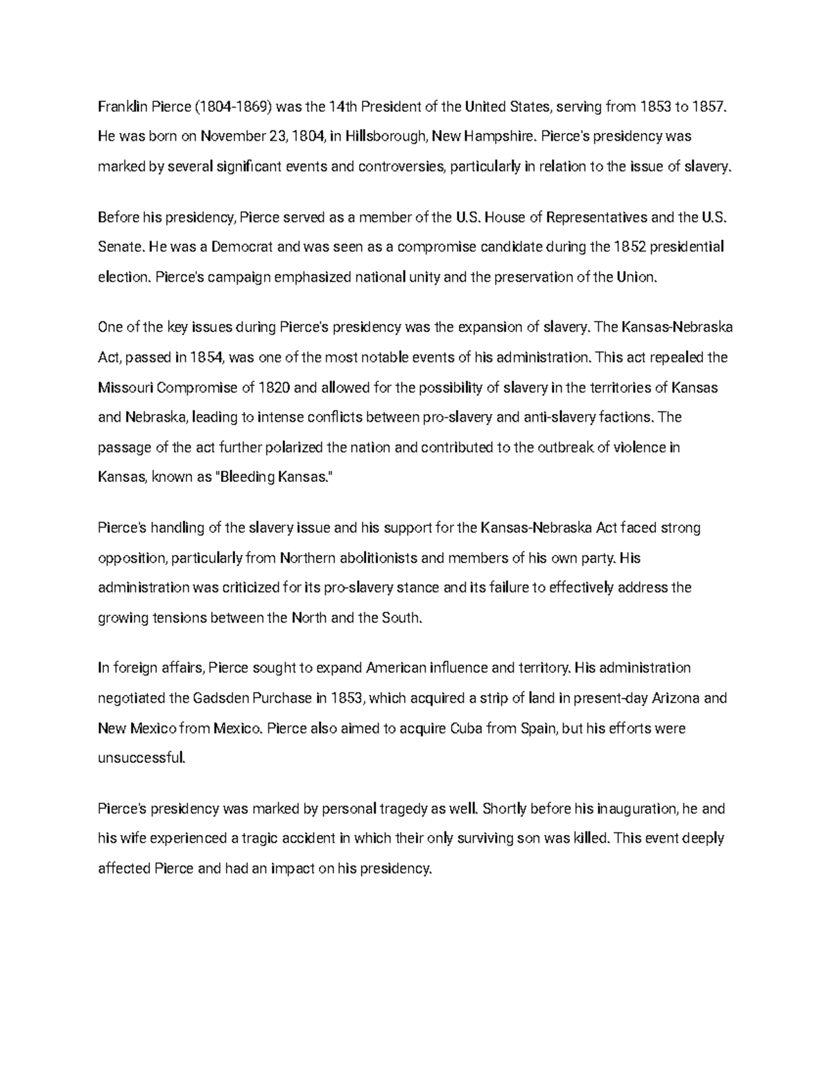 Franklin Pierce - He was born on November 23, 1804, in Hillsborough ...