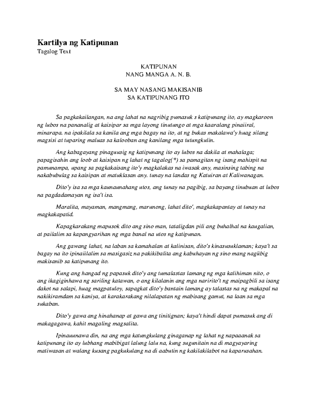 Kartilya ng Katipunan English and Tagalog - Kartilya ng Katipunan ...