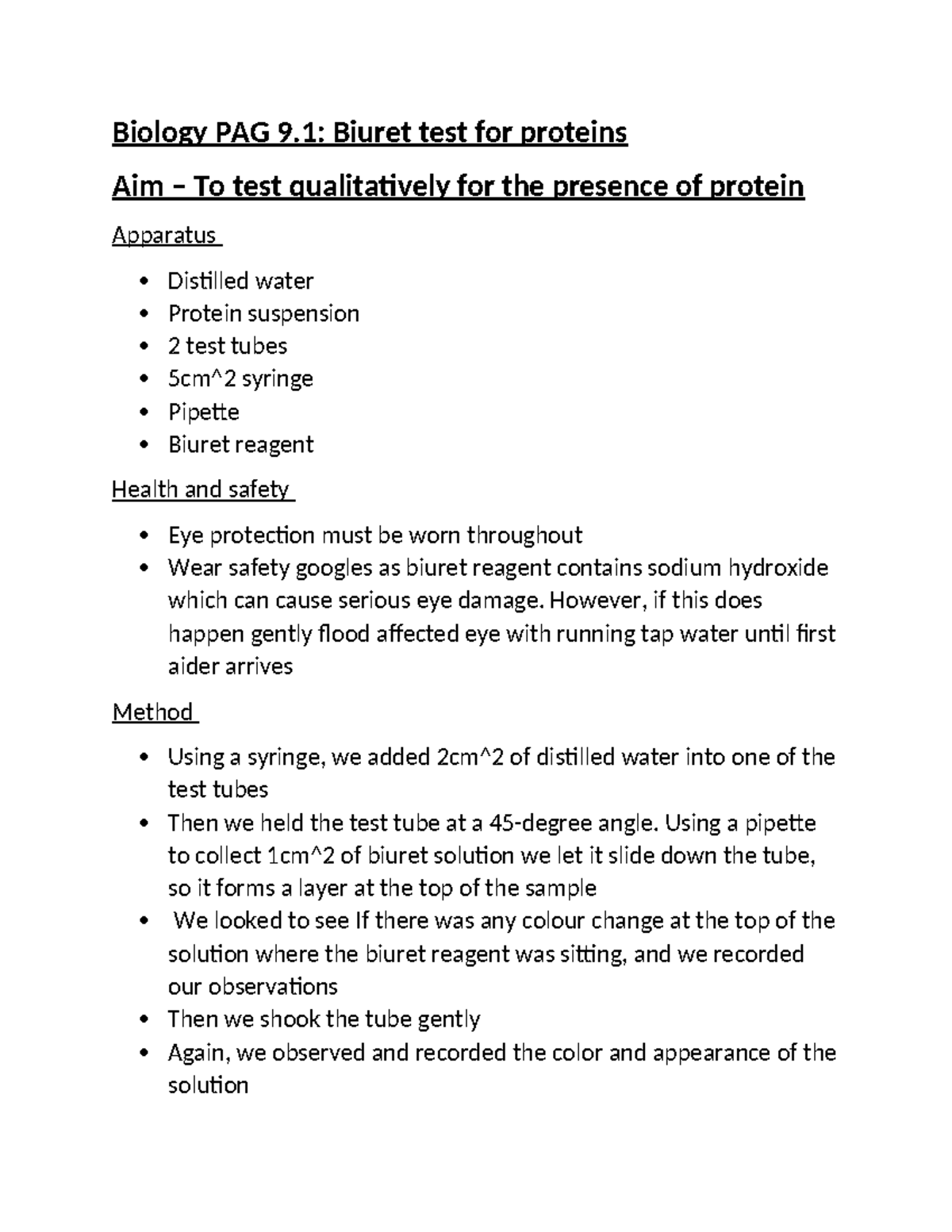 Biology PAG 3 sampling techniques - Biology PAG 9: Biuret test for ...