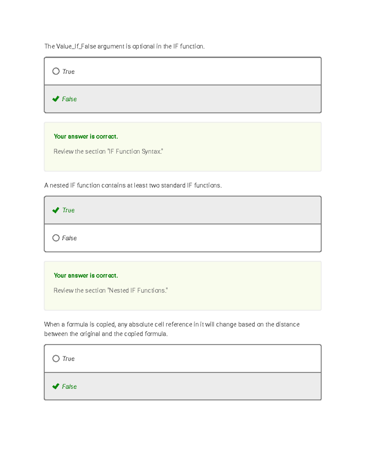 Quiz - Quiz for chapter 7 - The Value_If_False argument is optional in ...