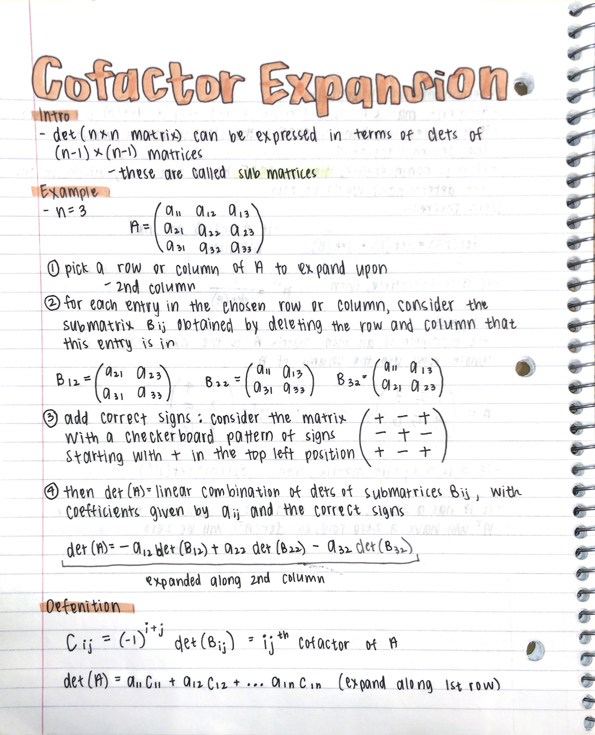 Cofactor expansion notes - MATH 1553 - Studocu