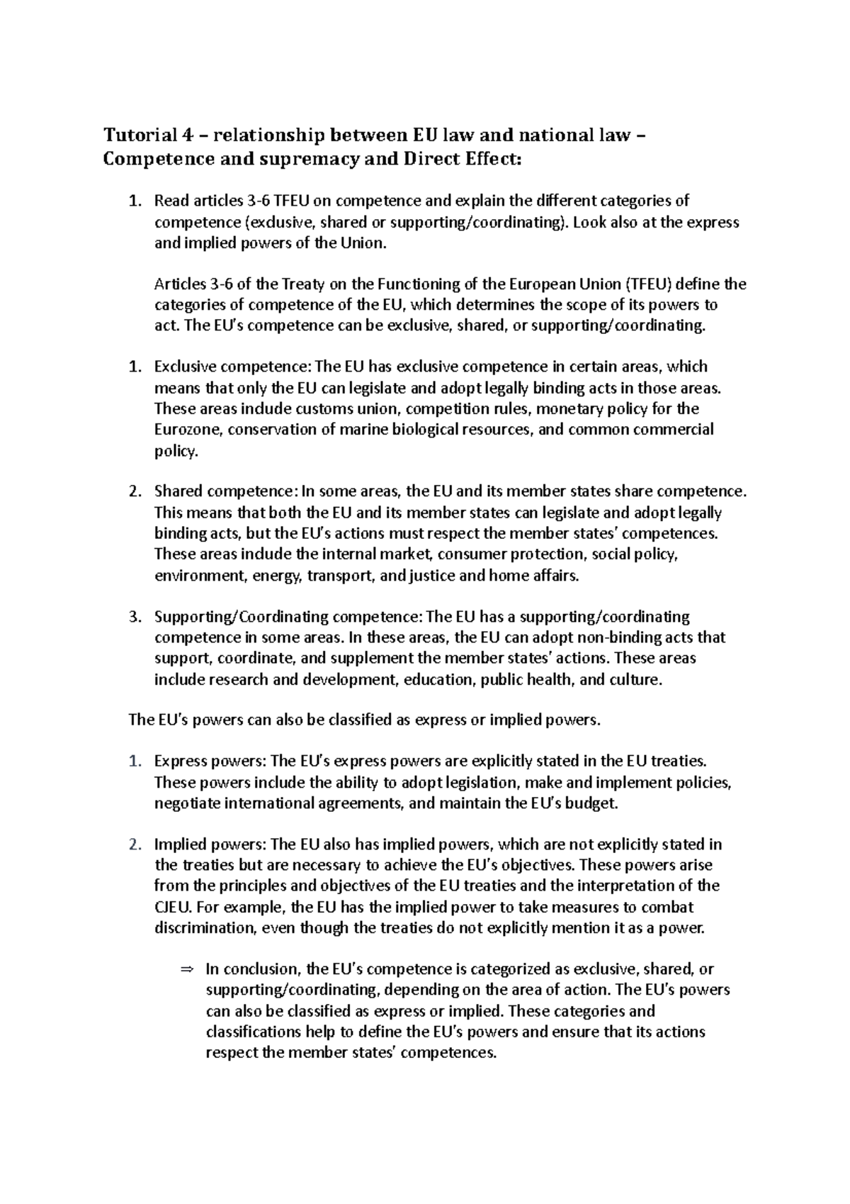 Tutorial 4 - n/a - Tutorial 4 – relationship between EU law and ...