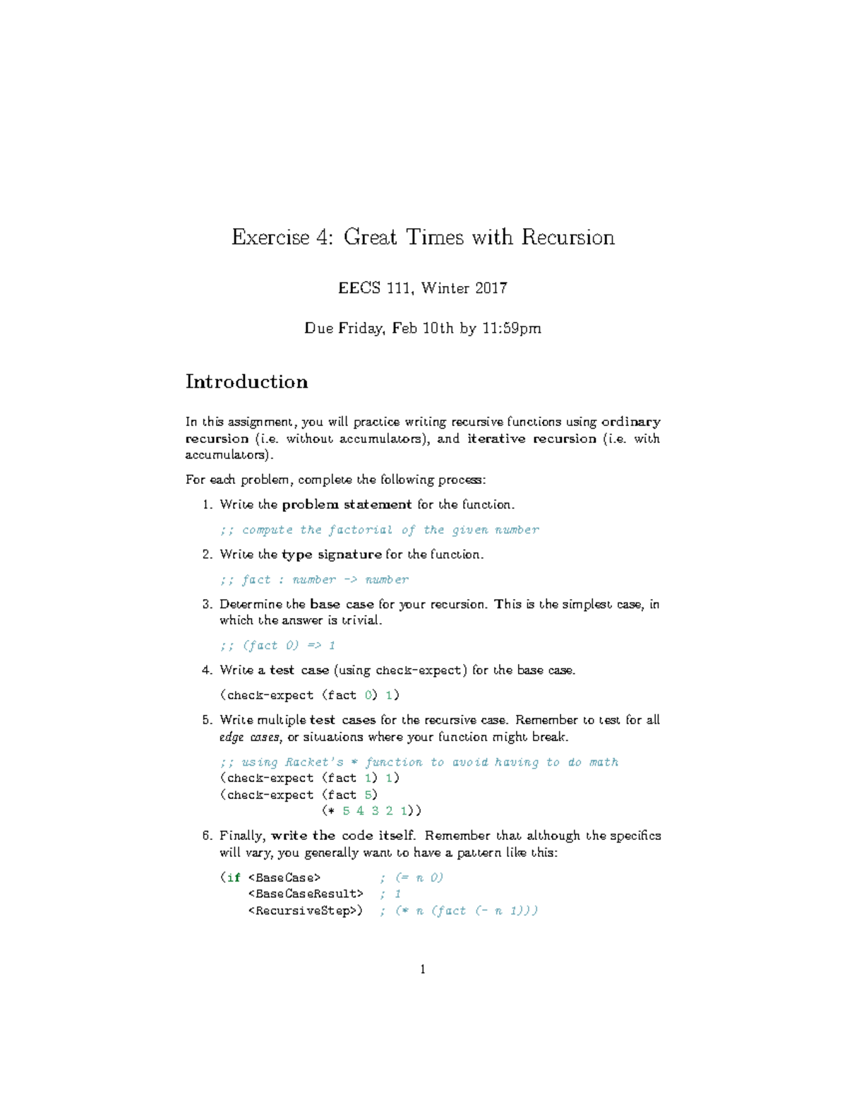 Exercise 4 - updated - Recursion homework - Exercise 4: Great Times ...