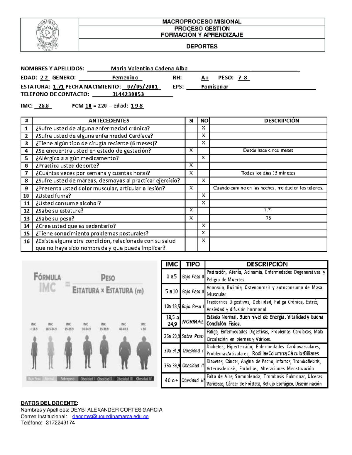 Sesión 2 Anamnesis Y Modelo Planificación 2022-1 - IMC TIPO DESCRIPCIÓN 0 a 5 Bajo Peso II - Studocu