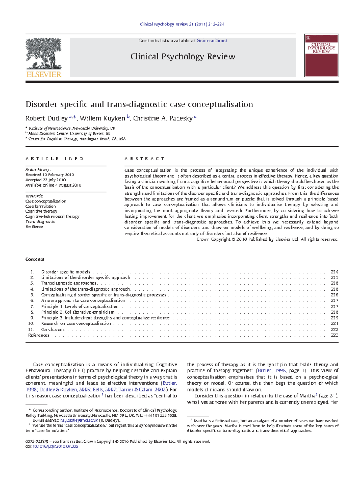 Dudley; Kuyken; Padesky (2011 ). Disorder specific and trans-diagnostic ...