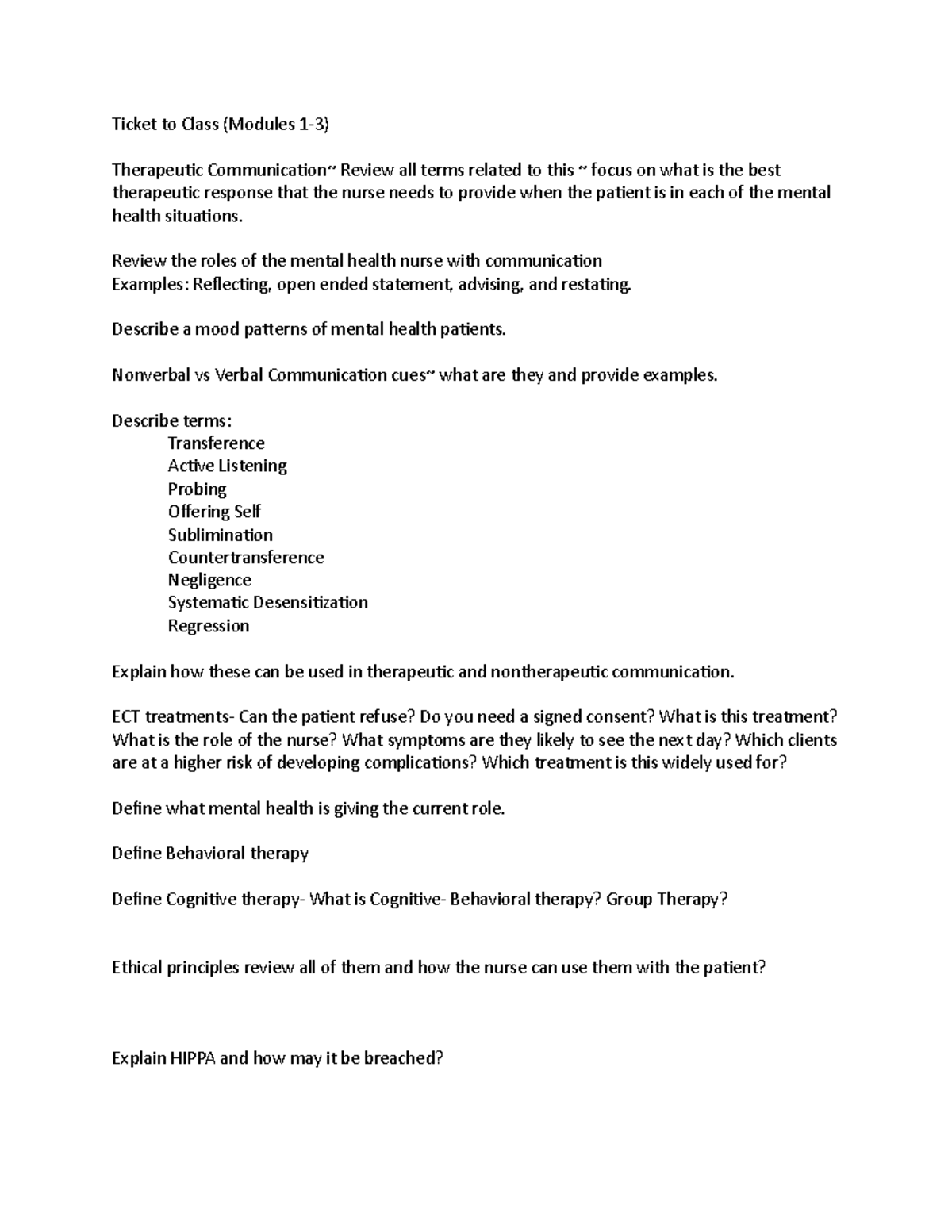 Ticket to Class (1-3) - ... - Ticket to Class (Modules 1-3) Therapeutic ...