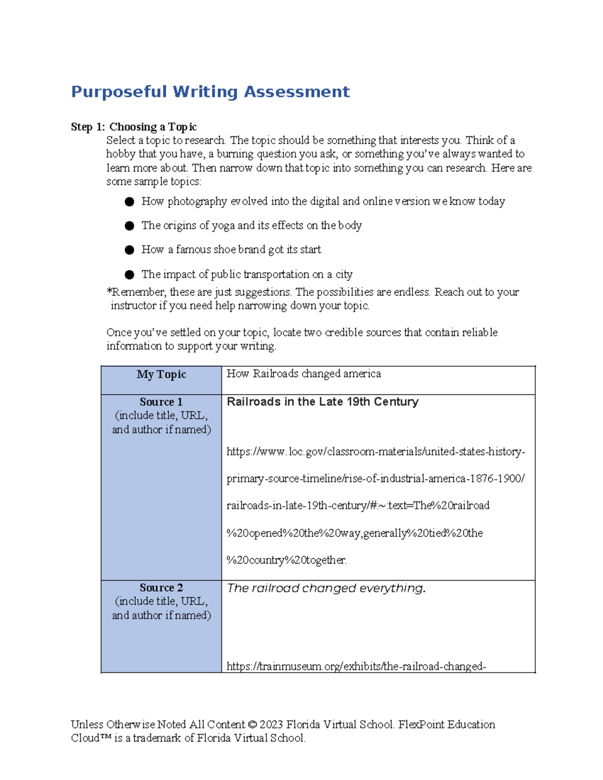 01 03 purposeful writing - Purposeful Writing Assessment Step 1 ...