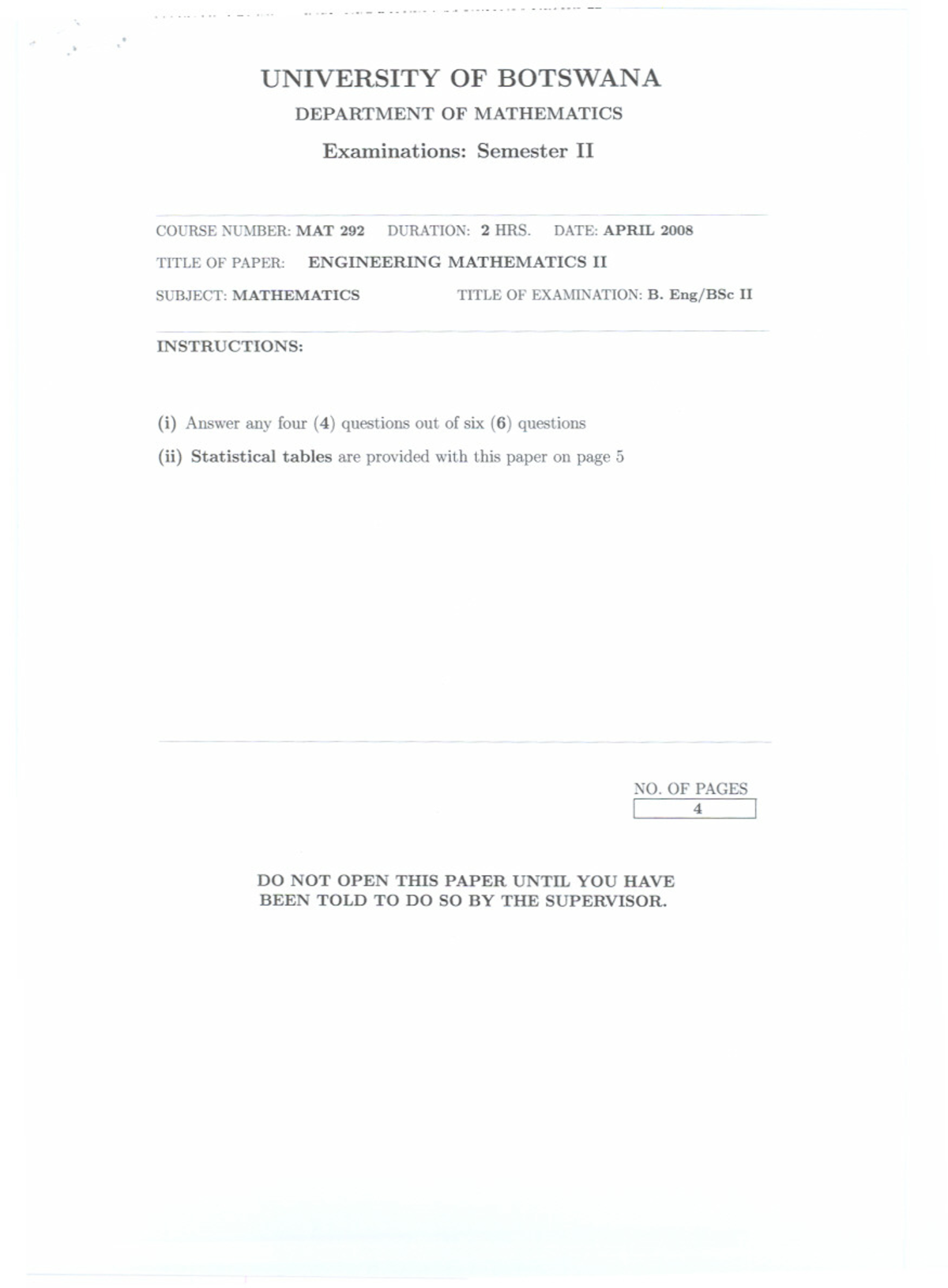 08s2mat292 - practice questions - Engineering Mathematics - Studocu