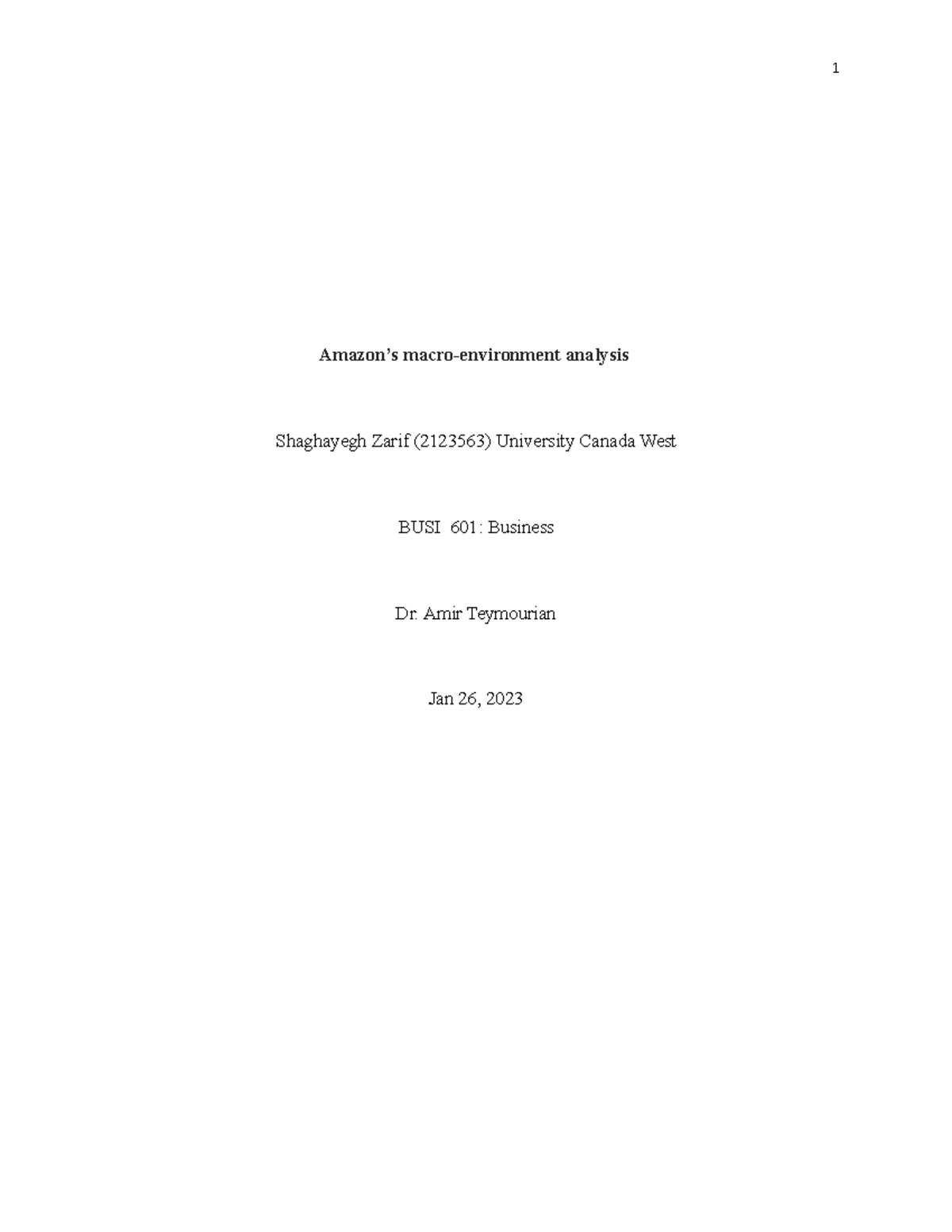 Micro analysis - Amazon’s macro-environment analysis Shaghayegh Zarif ...