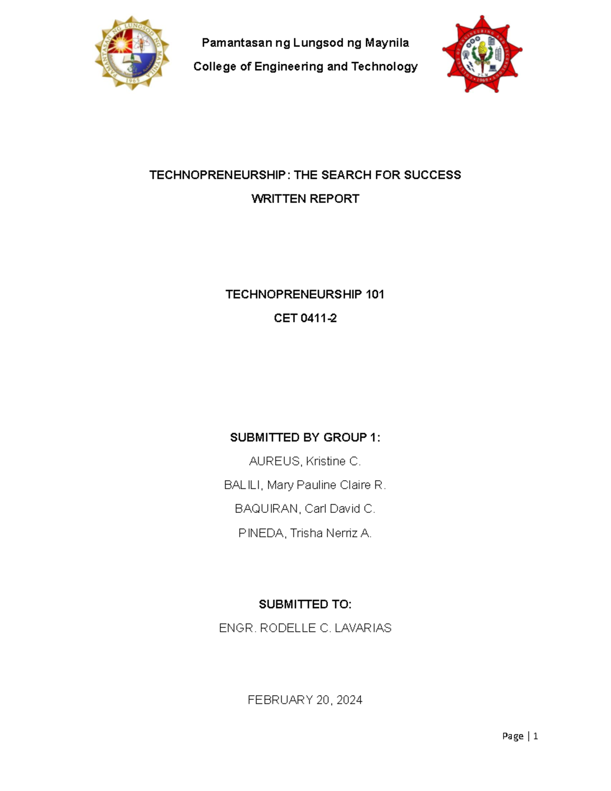 Group 1 Written-Report - College of Engineering and Technology Page | 1 ...