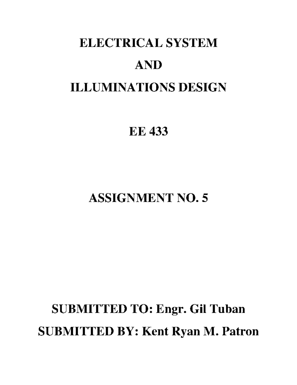 Assignment 5 - Illumination Design - ELECTRICAL SYSTEM AND ...