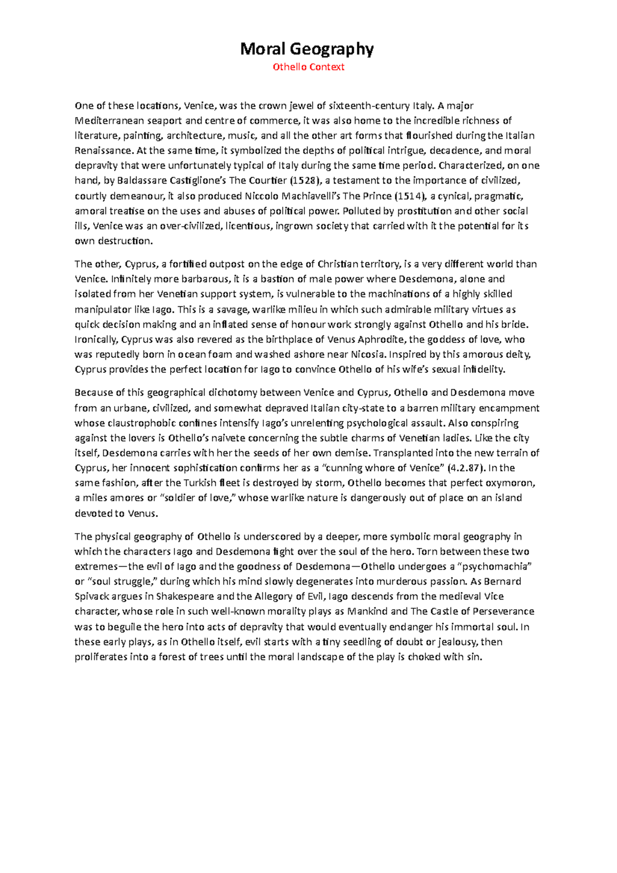 Moral Geography - jhjbjhg - Moral Geography Othello Context One of ...