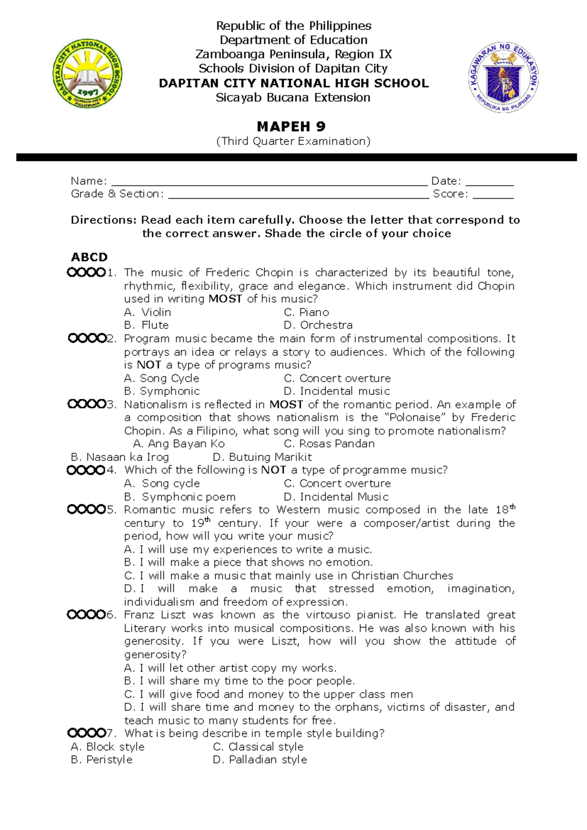 Grade 9 3rd quarter - Review materials - ABCD Republic of the ...