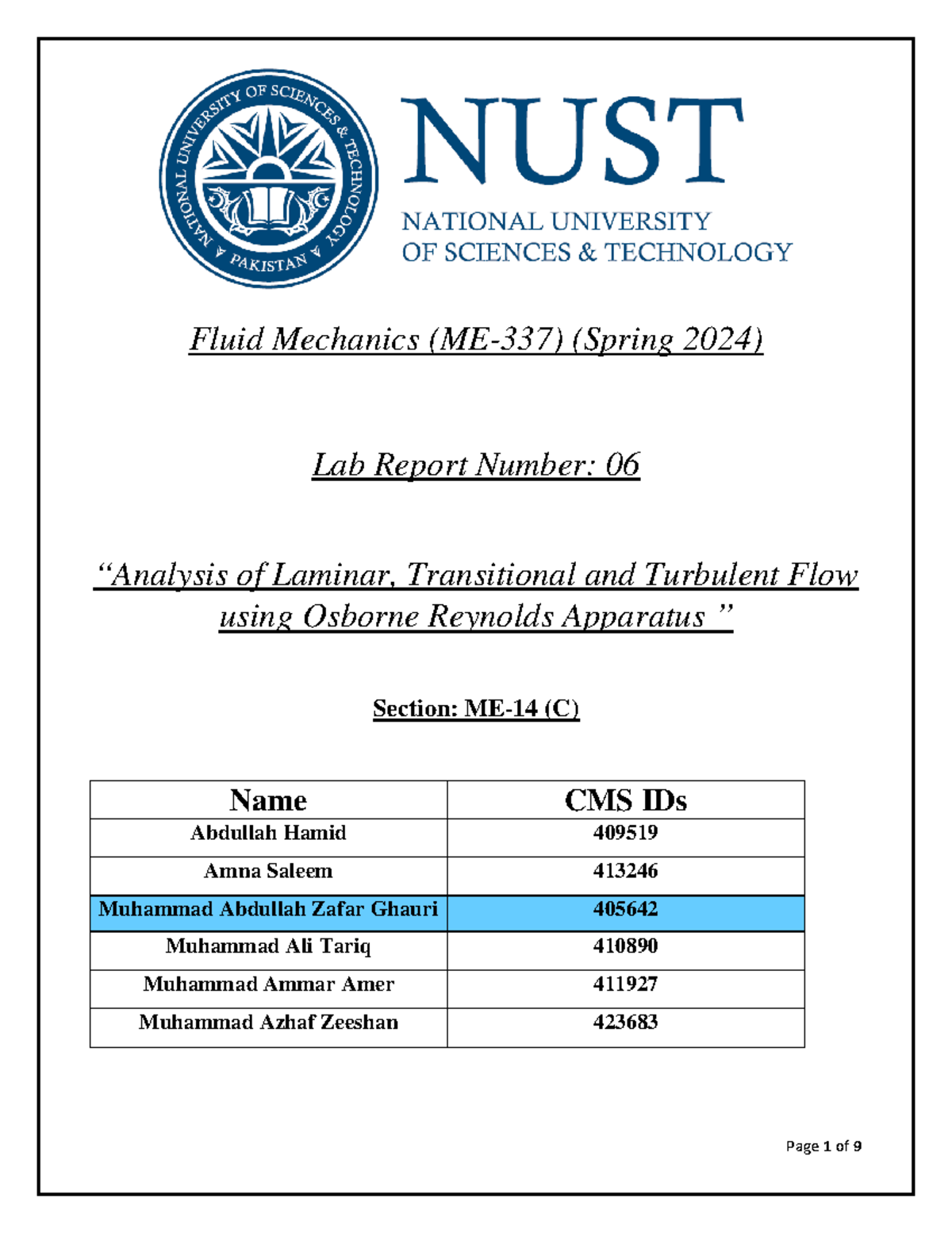 Analysis of Laminar, Transitional and Turbulent Flow using Osborne ...