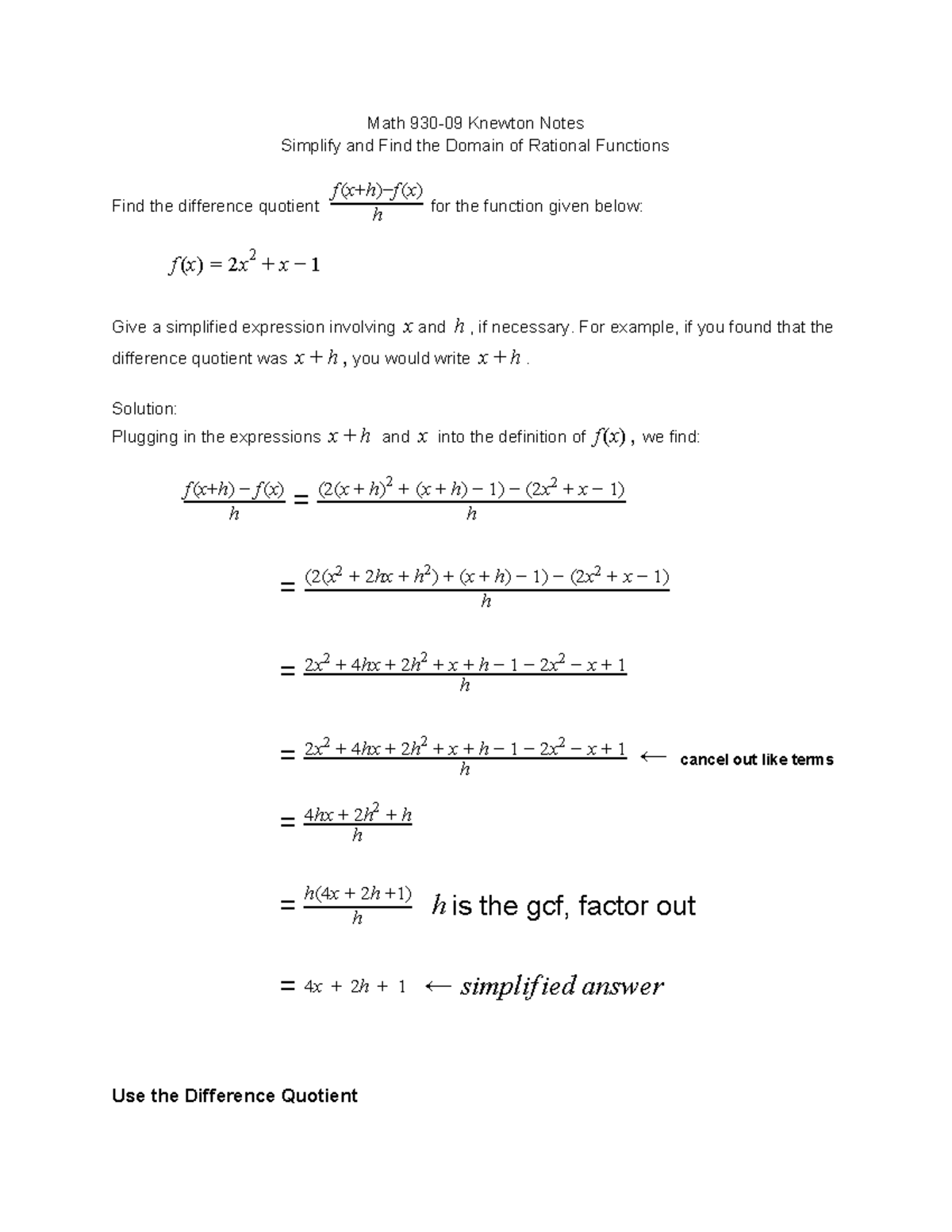 Math 930-09 Simplify and Find the Domain of Rational Functions - Math ...