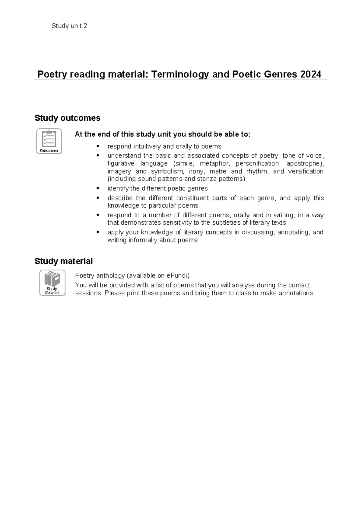 Poetry Reading Material Terminology and Poetic Genres 2024 - Study ...