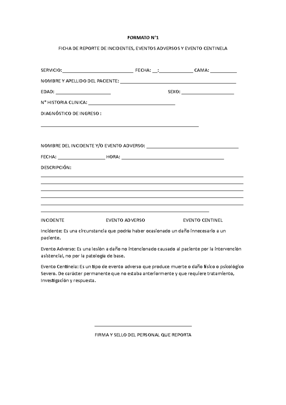Formato 1 - APUNTES - FORMATO N° FICHA DE REPORTE DE INCIDENTES ...