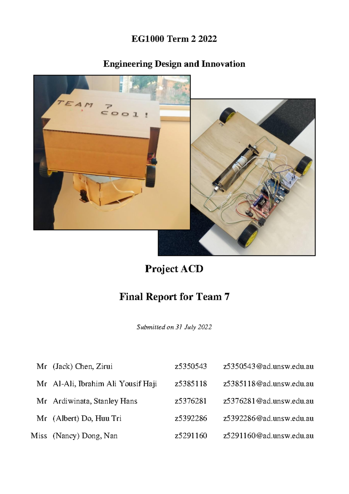 Team7 Final report - EG1000 Term 2 2022 Engineering Design and ...