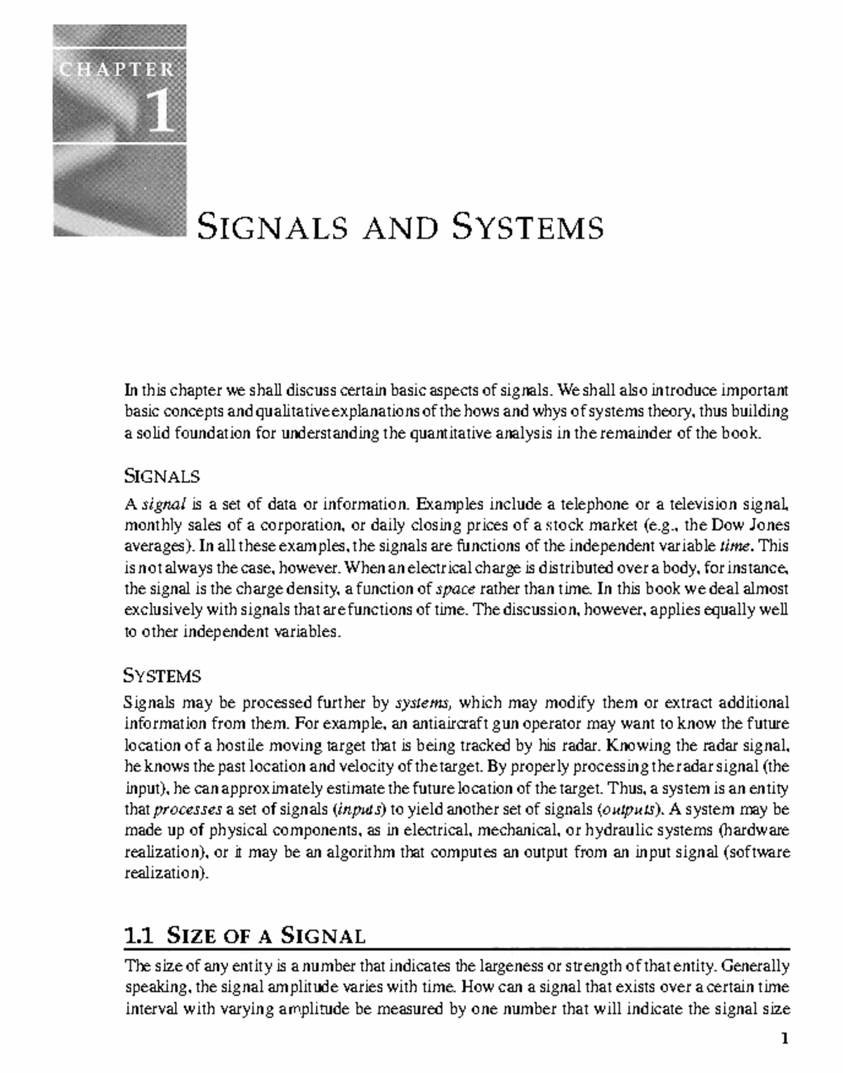 Lathi, 2nd Edition - Chapter 1 - Signals and Systems - SIGNALS AND SYSTEMS In this chapter we ...