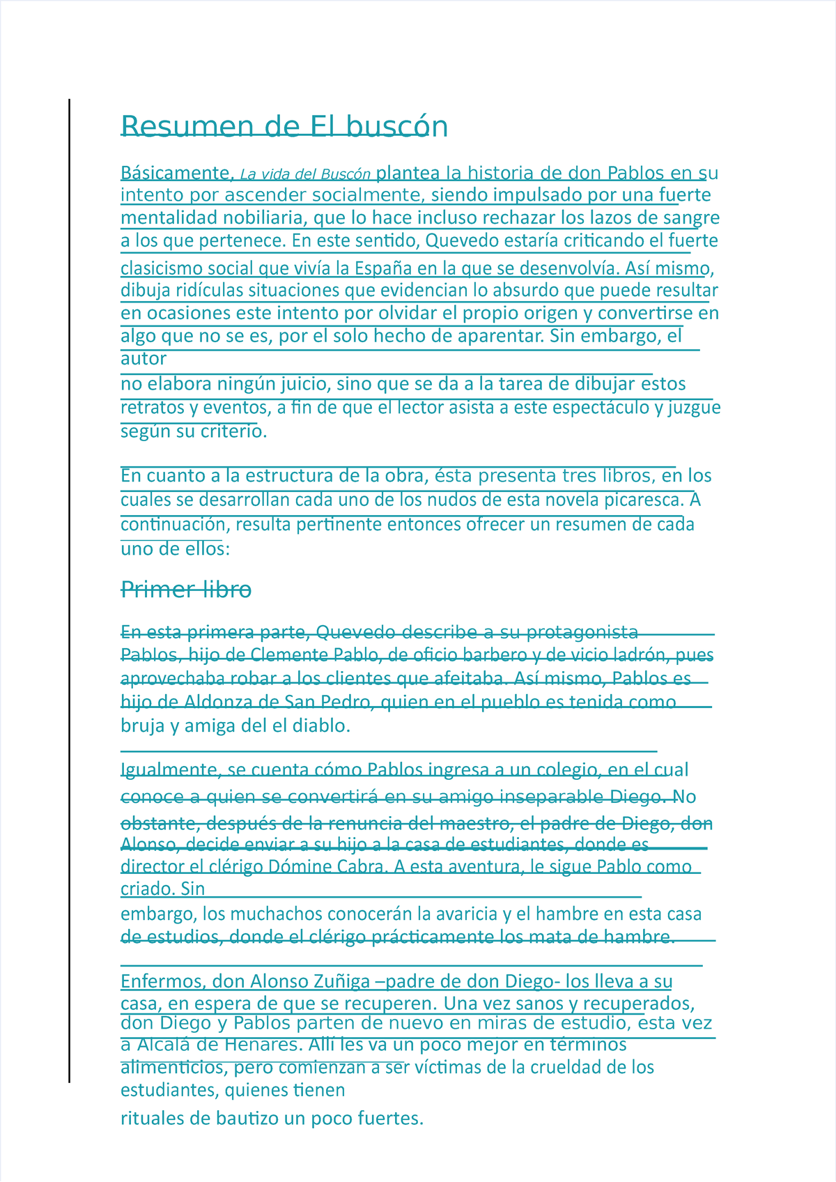 Pdf resumen de el buscon - Resumen de El buscón Básicamente, La vida ...