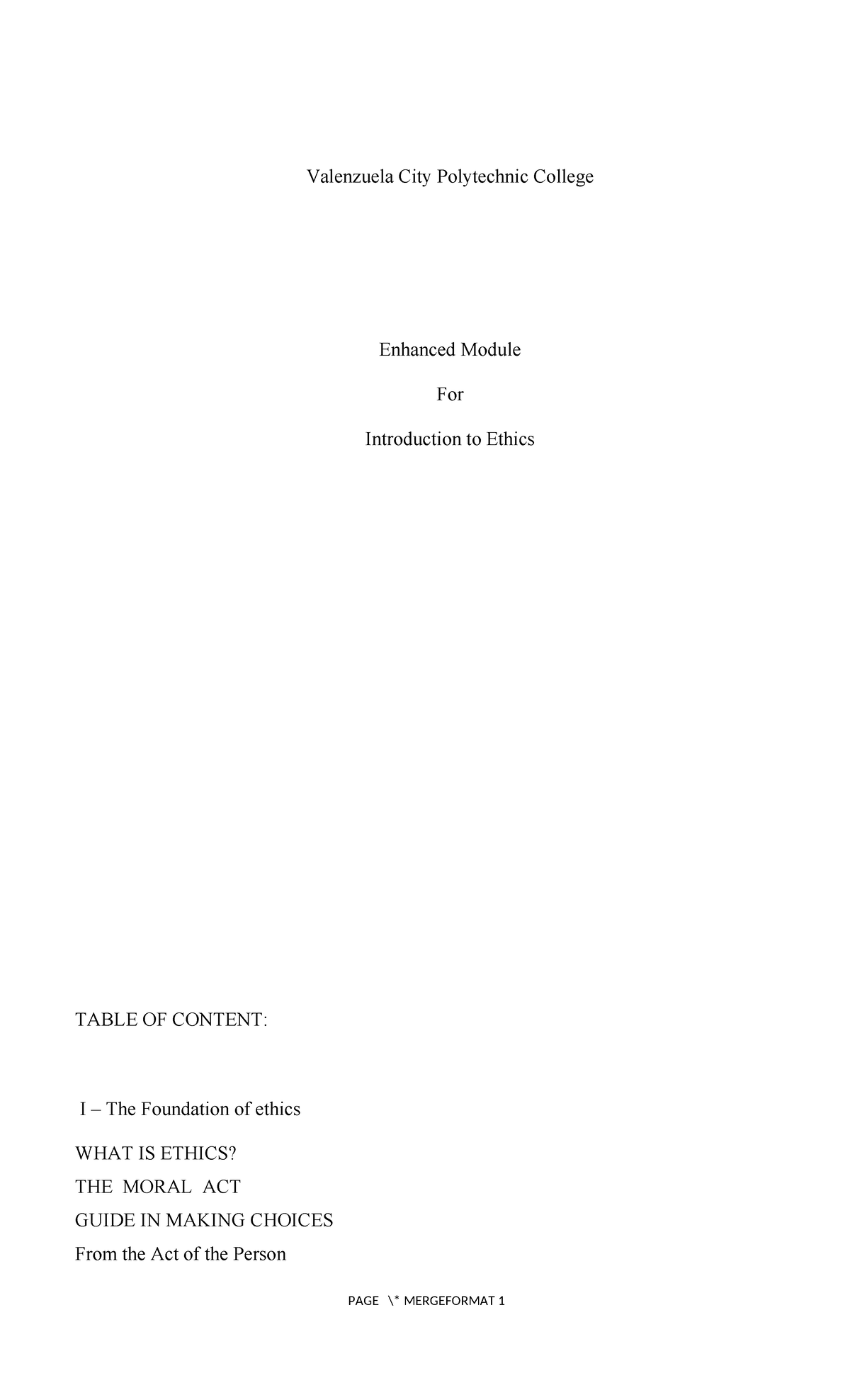 Ethics Enhanced Module Copy Copy - Valenzuela City Polytechnic College ...