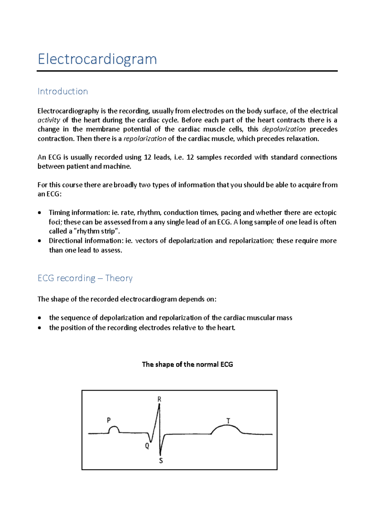 BIOM1060 Prac handout ECG - Electrocardiogram Introduction ...