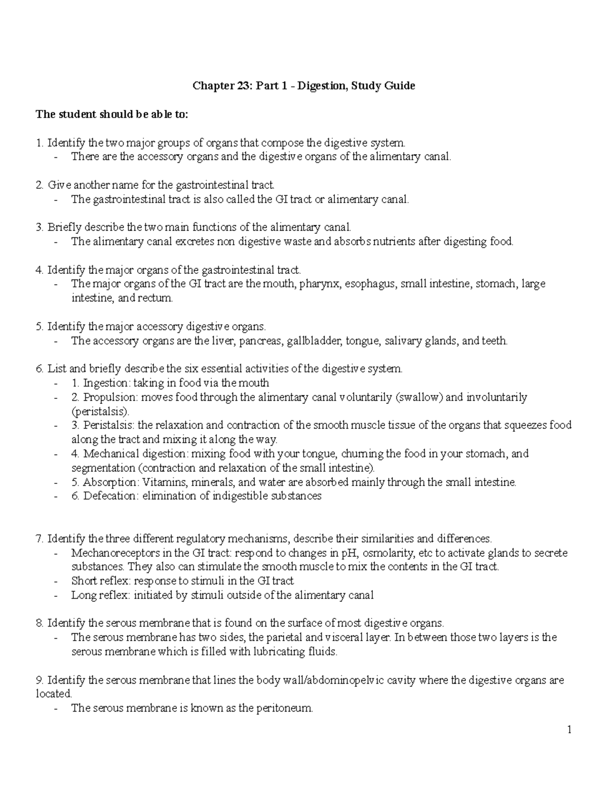 Chapter 22 Digestive System Study Guide P1 - Chapter 23: Part 1 ...