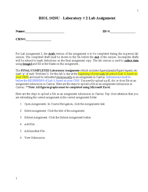 Lab 3 Introduction Protocol 2024 - BIOL 2020U - Laboratory # 3 Linking ...