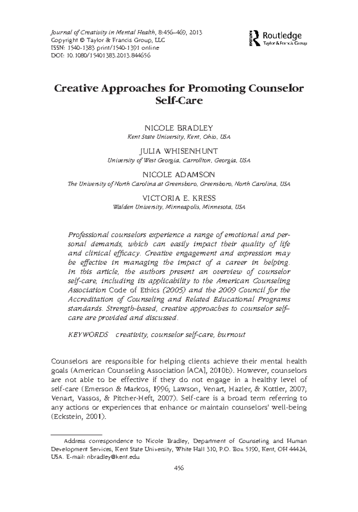 Creative Approaches To Self Care Journal Of Creativity In Mental creative-approaches-to-self-care-journal-of-creativity-in-mental