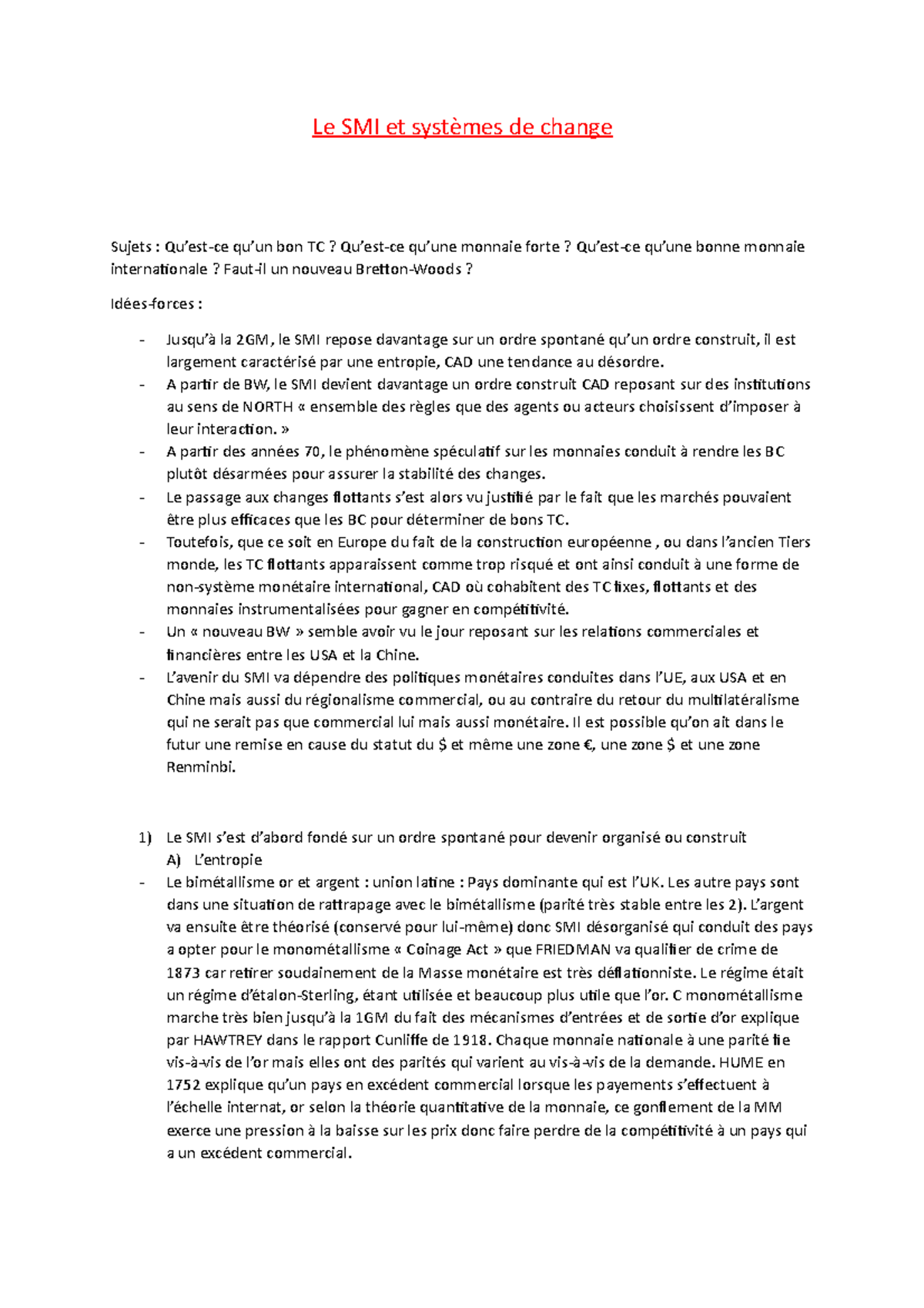 Le SMI et systèmes de change - Le SMI et systèmes de change Sujets : Qu ...