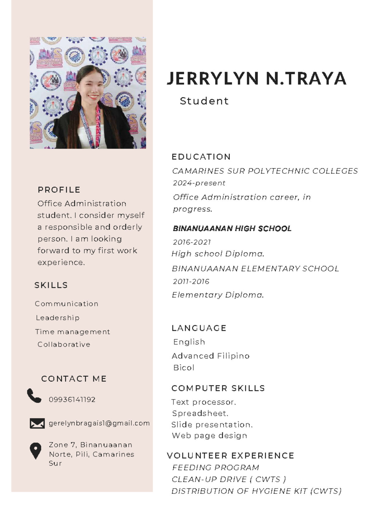 White Simple Student Cv Resume 20240503 195454 0000 - P R O F I L E ...