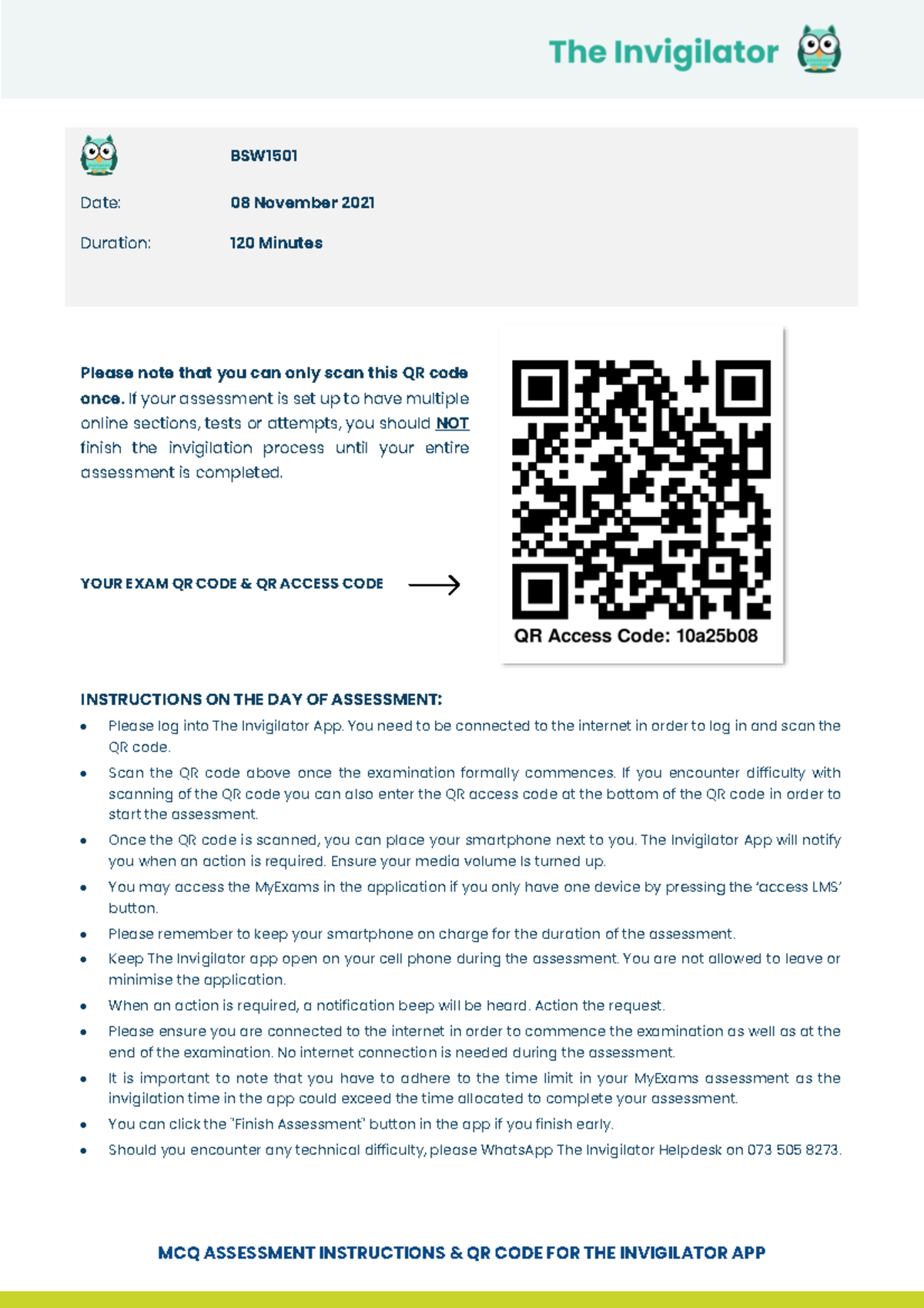 4 5785361539447917255 - MCQ ASSESSMENT INSTRUCTIONS & QR CODE FOR THE ...
