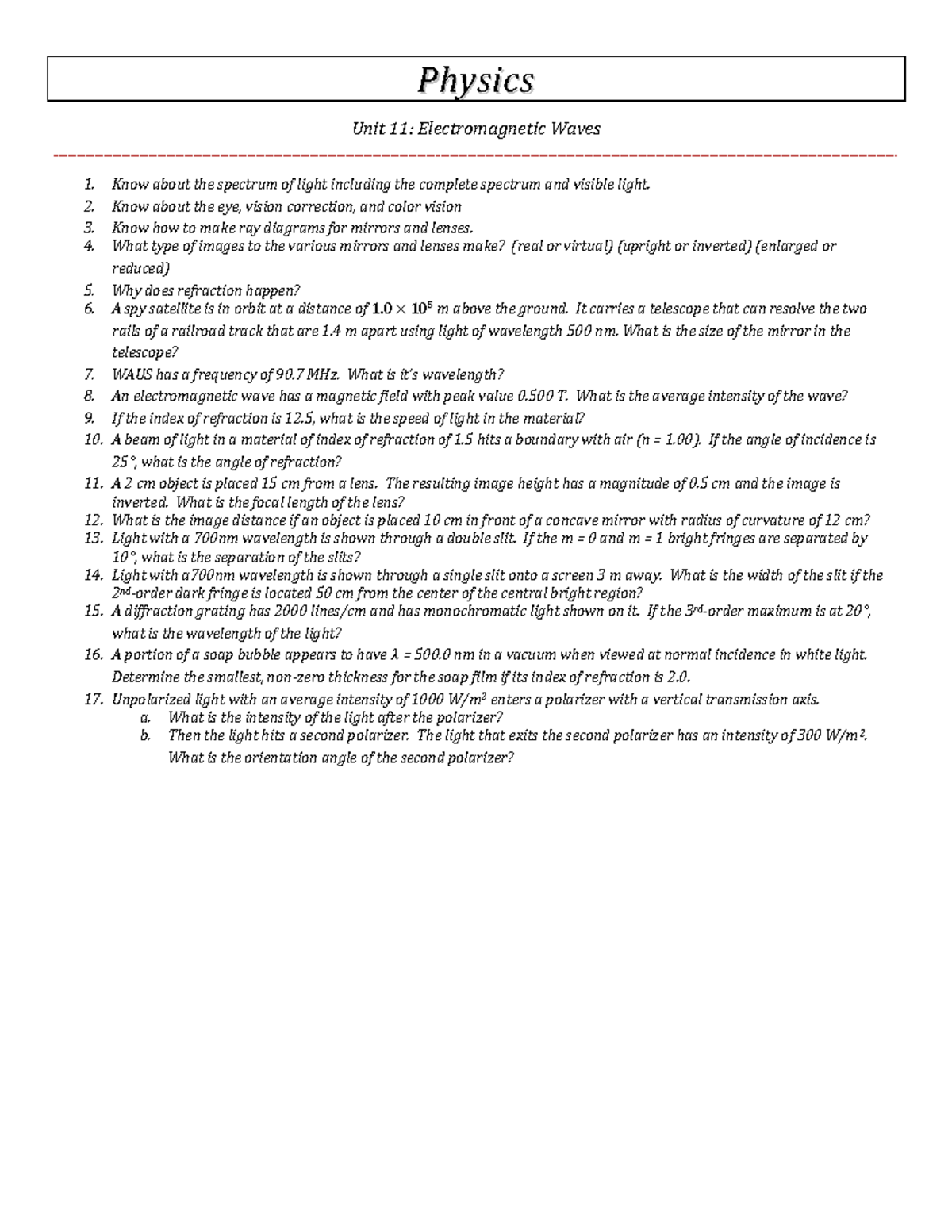 Physics Unit 11 Review - The physical universe is enormously complex in ...