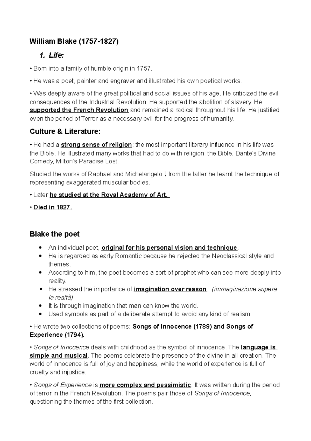 Blake letteratura inglese - William Blake (1757-1827) 1. Life: Born ...
