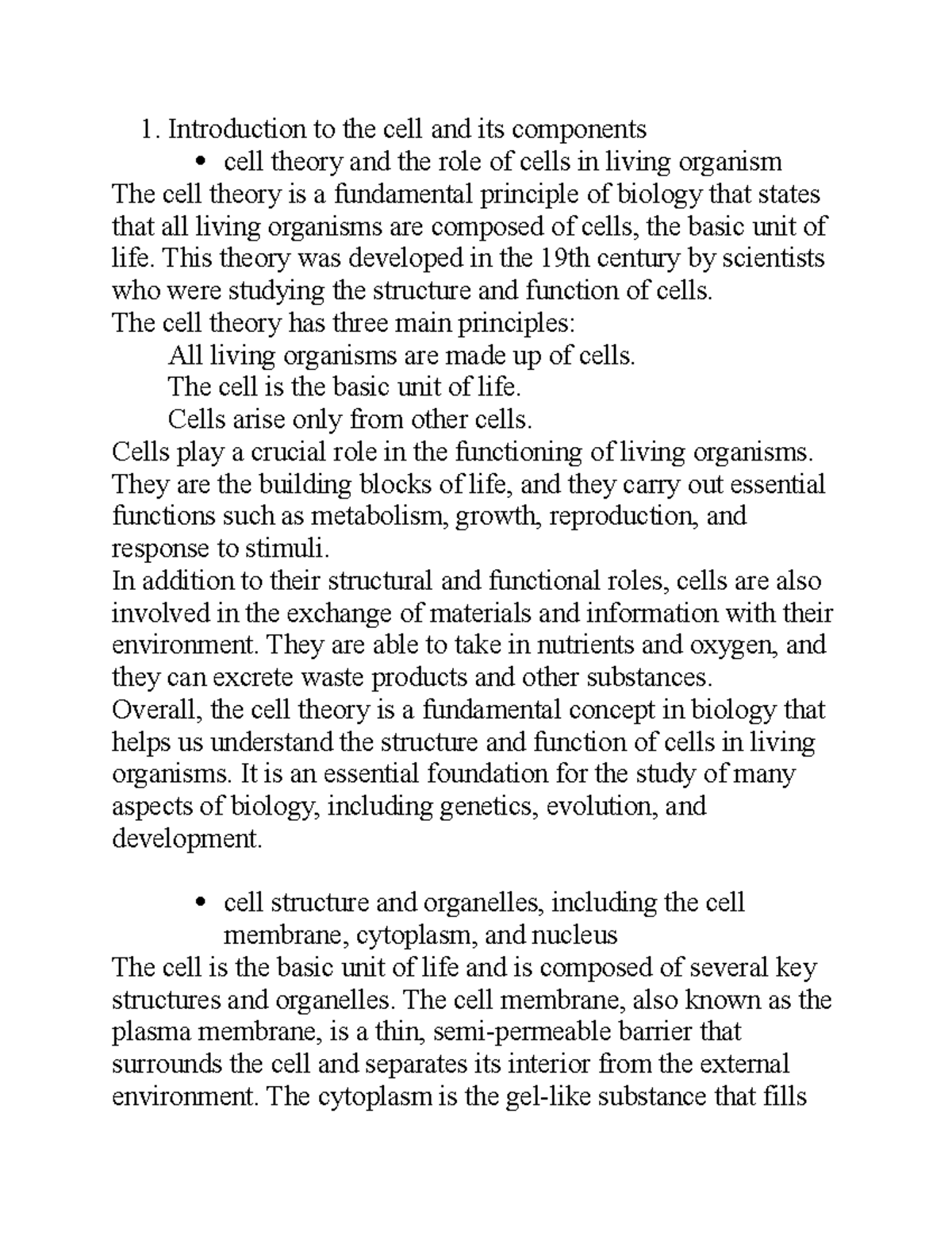 Biology notes - Introduction to the cell and its components cell theory ...