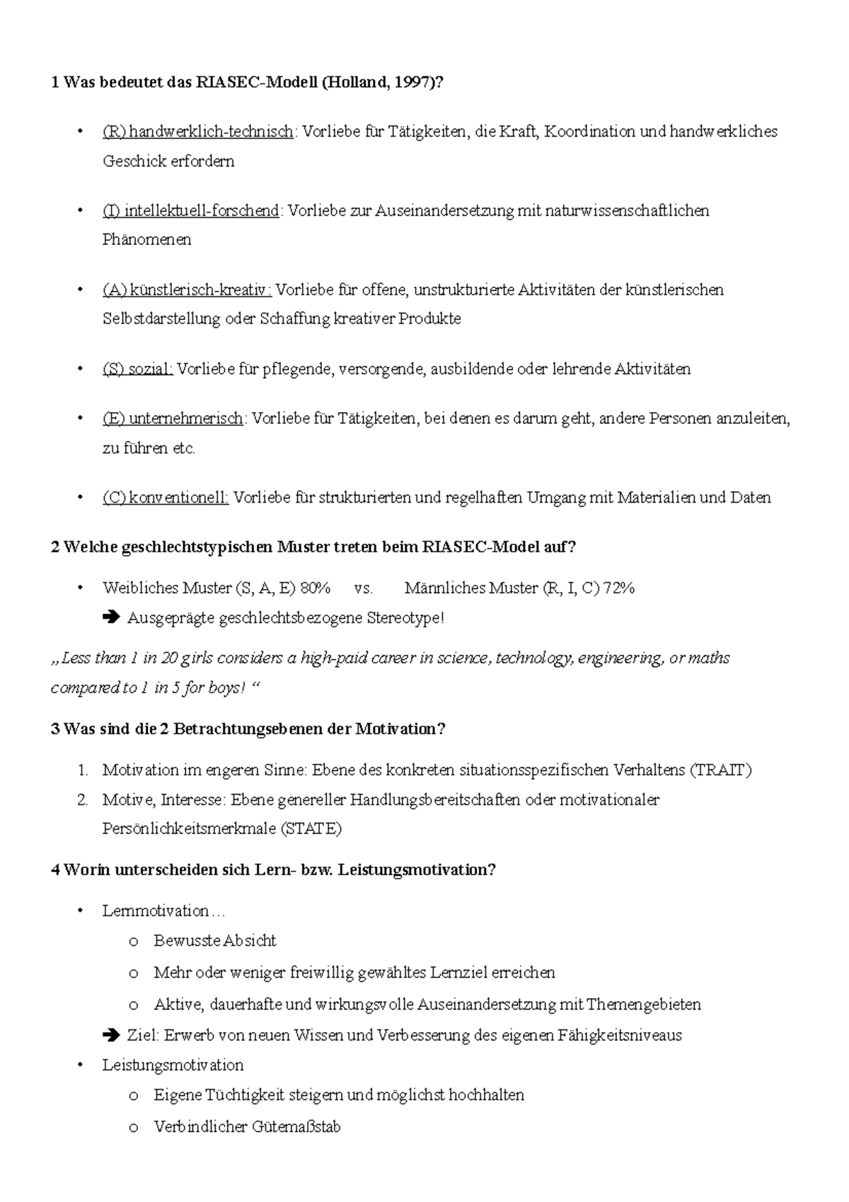 SK Pädagogik Zusammenfassung - 1 Was bedeutet das RIASEC-Modell ...